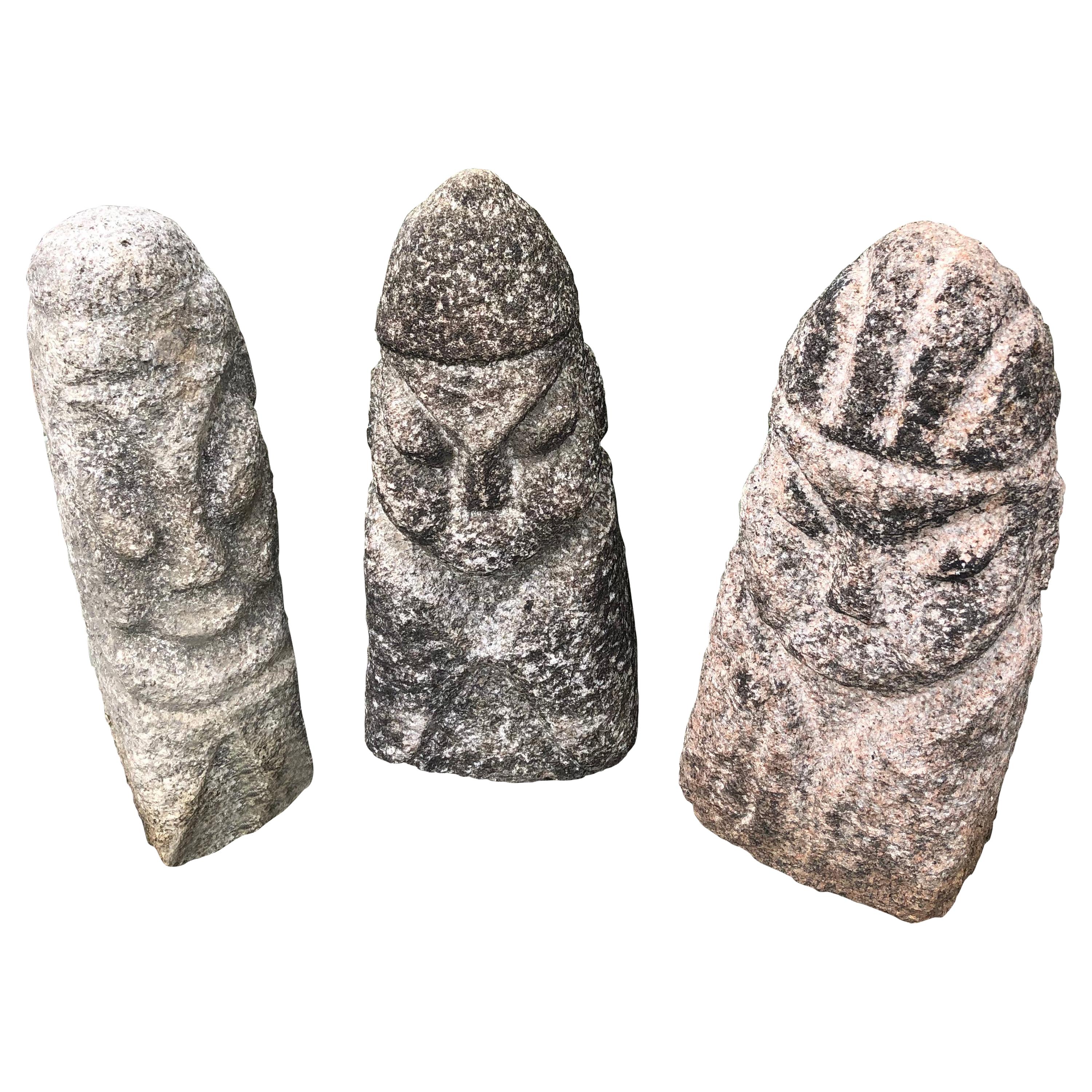 China Three Carved Stone Human Sculptures at 1stDibs