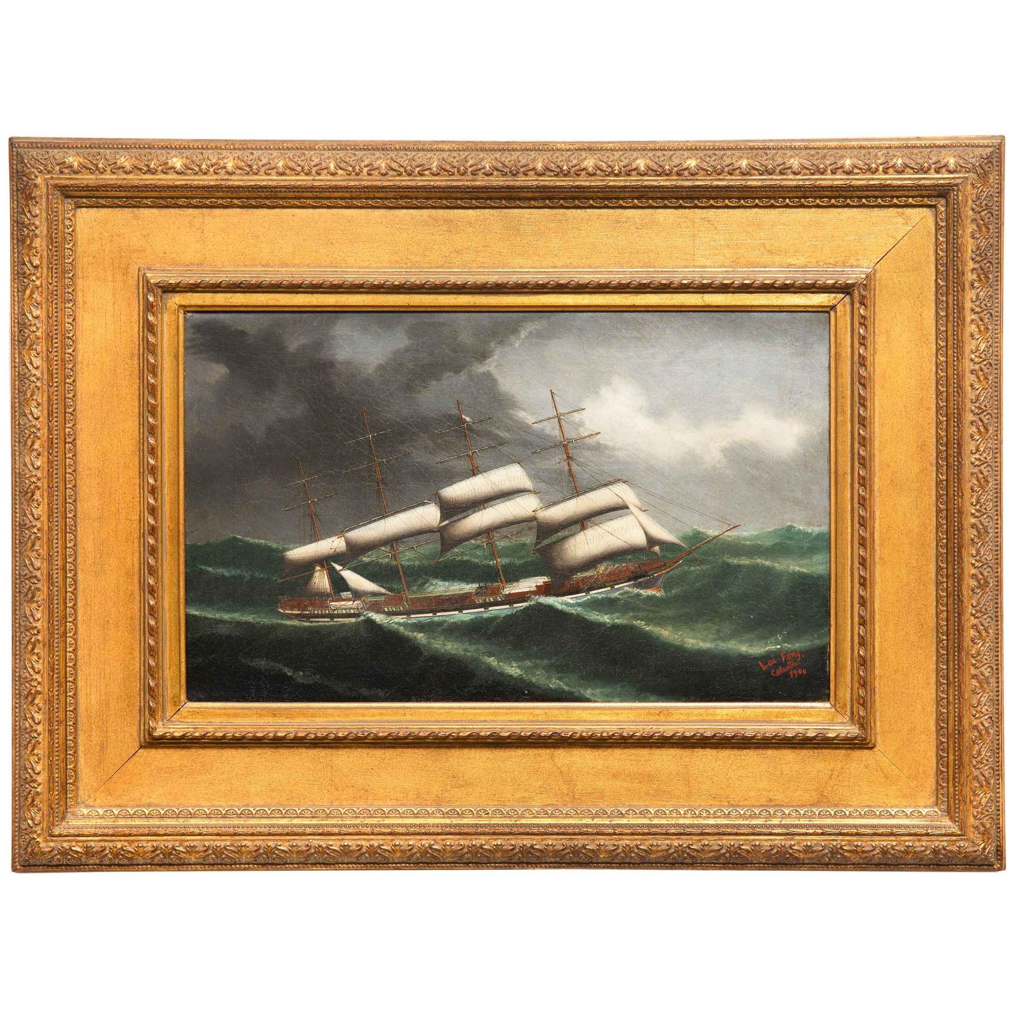 China Trade Nautical Painting of Sailing Ship by Lai Fong of Calcutta ...