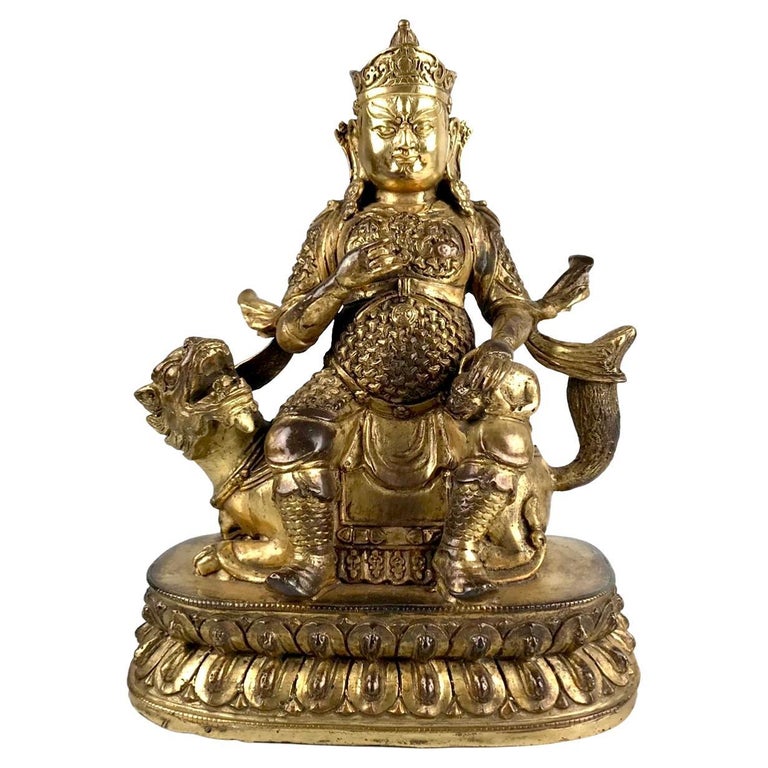 Chinese 18th/19th C Gilt Lacquer Bronze Figure of Vaisravana Deity at ...