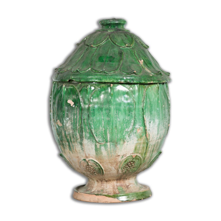 14th Century Yuan Dynasty leaf-green glazed lotus burial jar For Sale ...