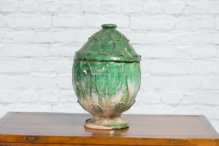 14th Century Yuan Dynasty leaf-green glazed lotus burial jar For Sale ...