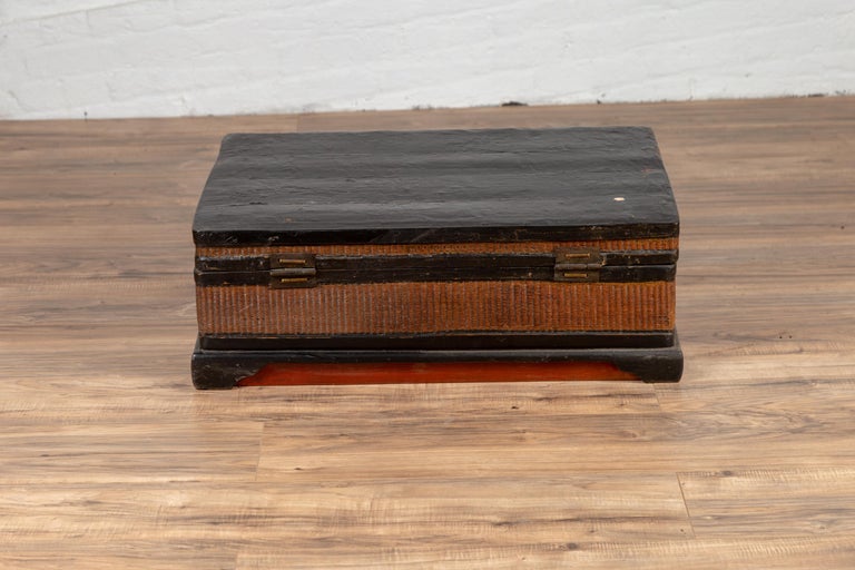 Chinese 1900s Wooden Treasure Chest with Rattan Accents and Dark Brass ...