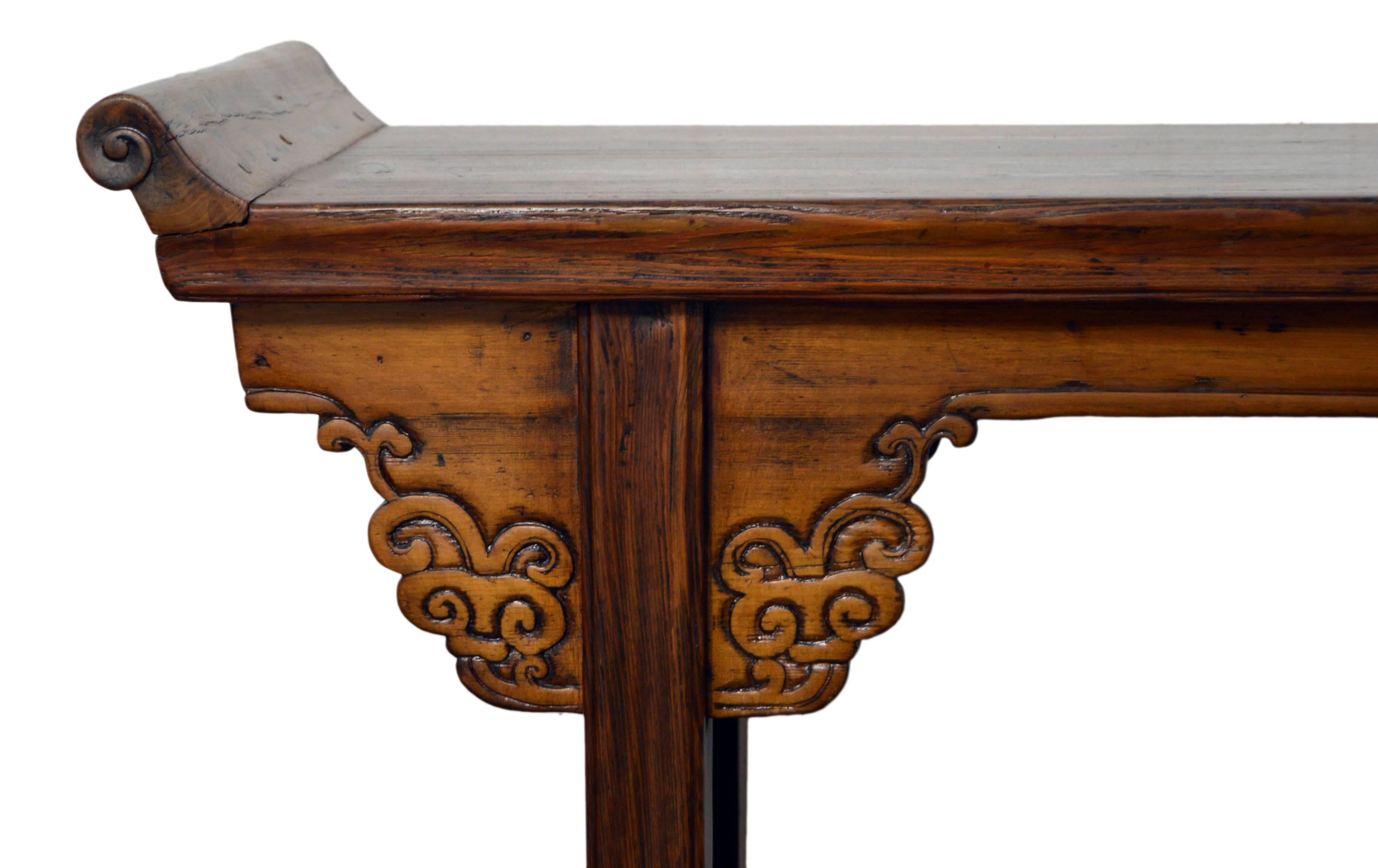 Chinese 19th Century Everted-Flange Altar Console Table with Hand ...