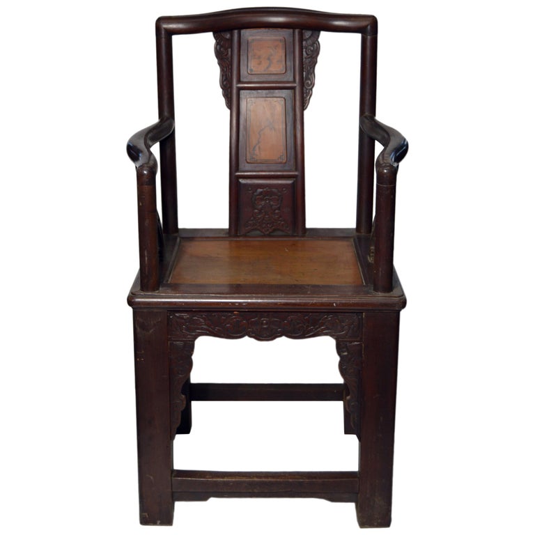 Chinese 19th Century Hand-Carved Yumu Wood Yoke Back Chair with Painted ...
