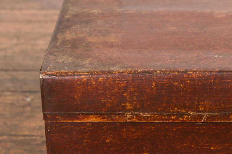 Chinese 19th Century Qing Dynasty Red Painted Paper Bound Trunk with ...