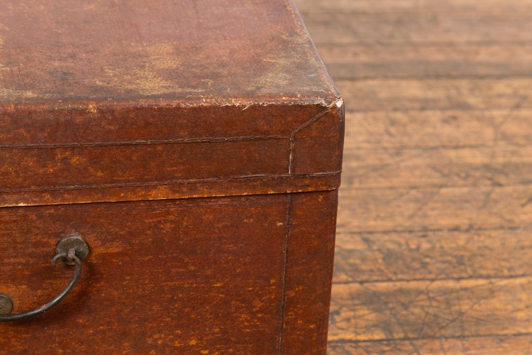 Chinese 19th Century Qing Dynasty Red Painted Paper Bound Trunk with ...