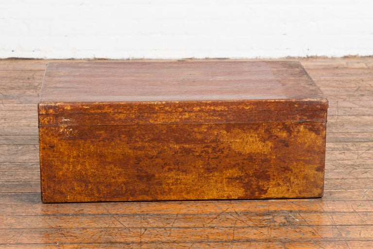 Chinese 19th Century Qing Dynasty Red Painted Paper Bound Trunk with ...