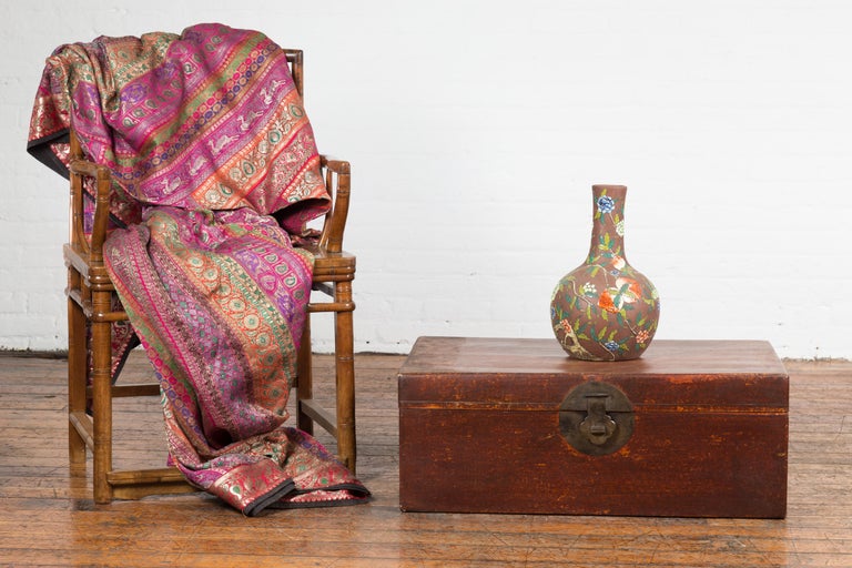 Chinese 19th Century Qing Dynasty Red Painted Paper Bound Trunk with ...