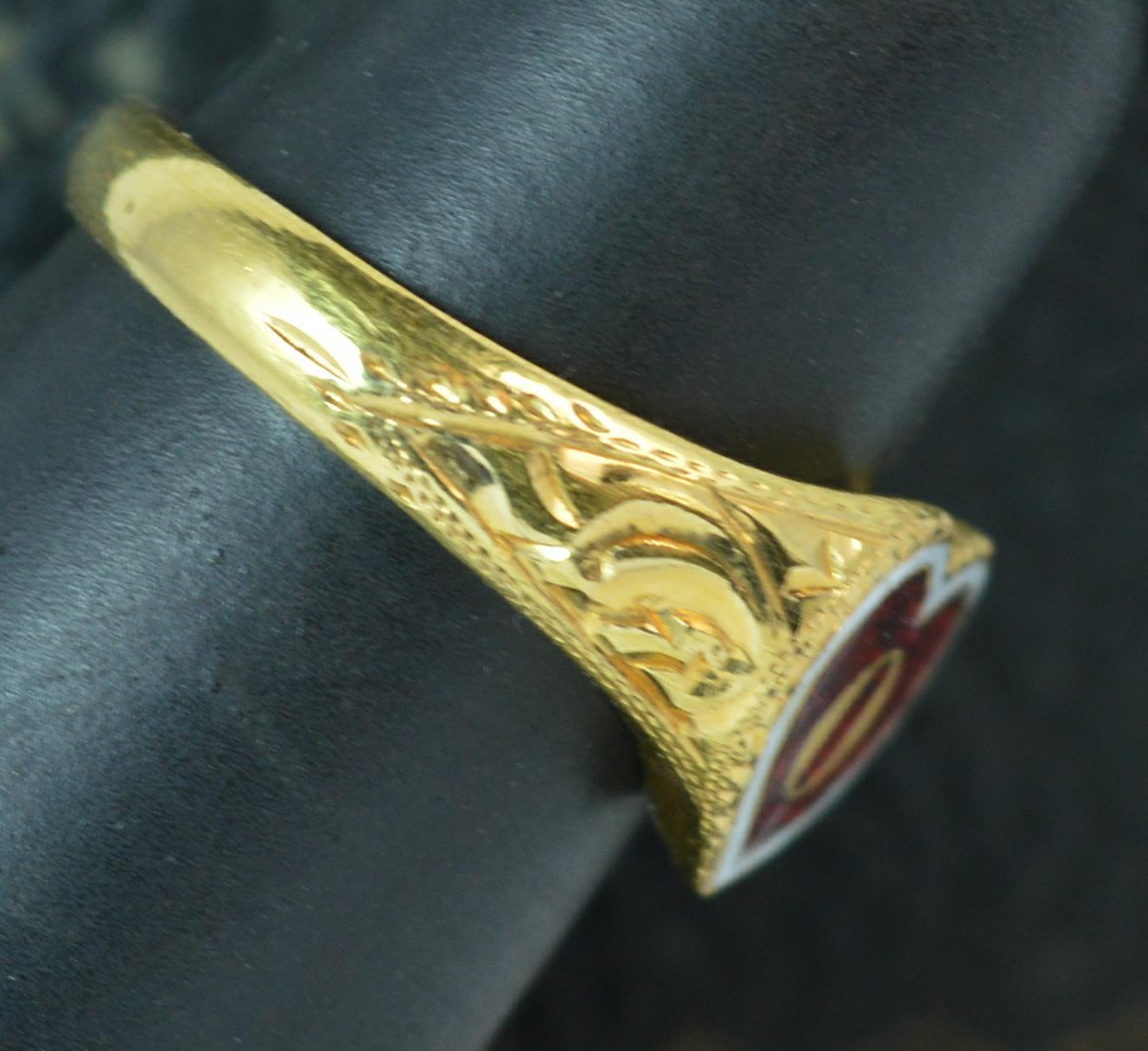 Chinese 22 Carat Gold Red Enamel Heart Shaped Signet Ring with O ...