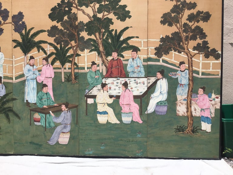 Chinese 4 Panel Hand Painted Silk Screen at 1stDibs