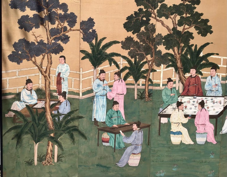 Chinese 4 Panel Hand Painted Silk Screen at 1stDibs