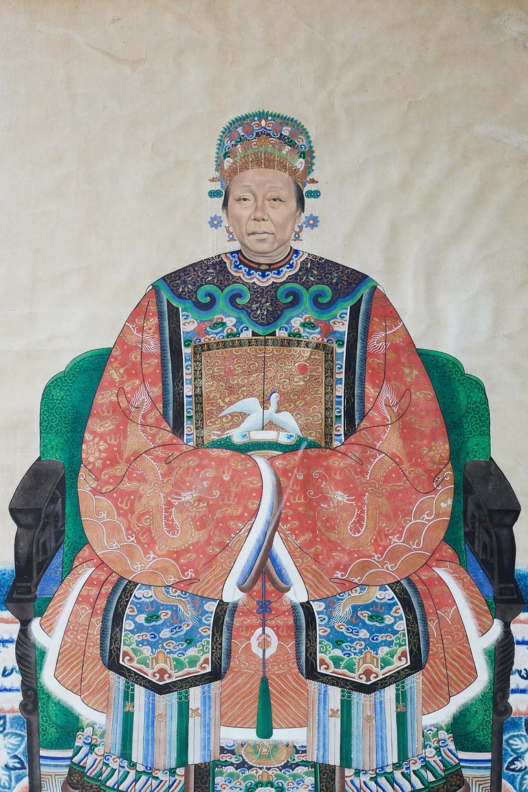 Chinese Ancestor Matriarch Scroll Portrait Painting at 1stDibs