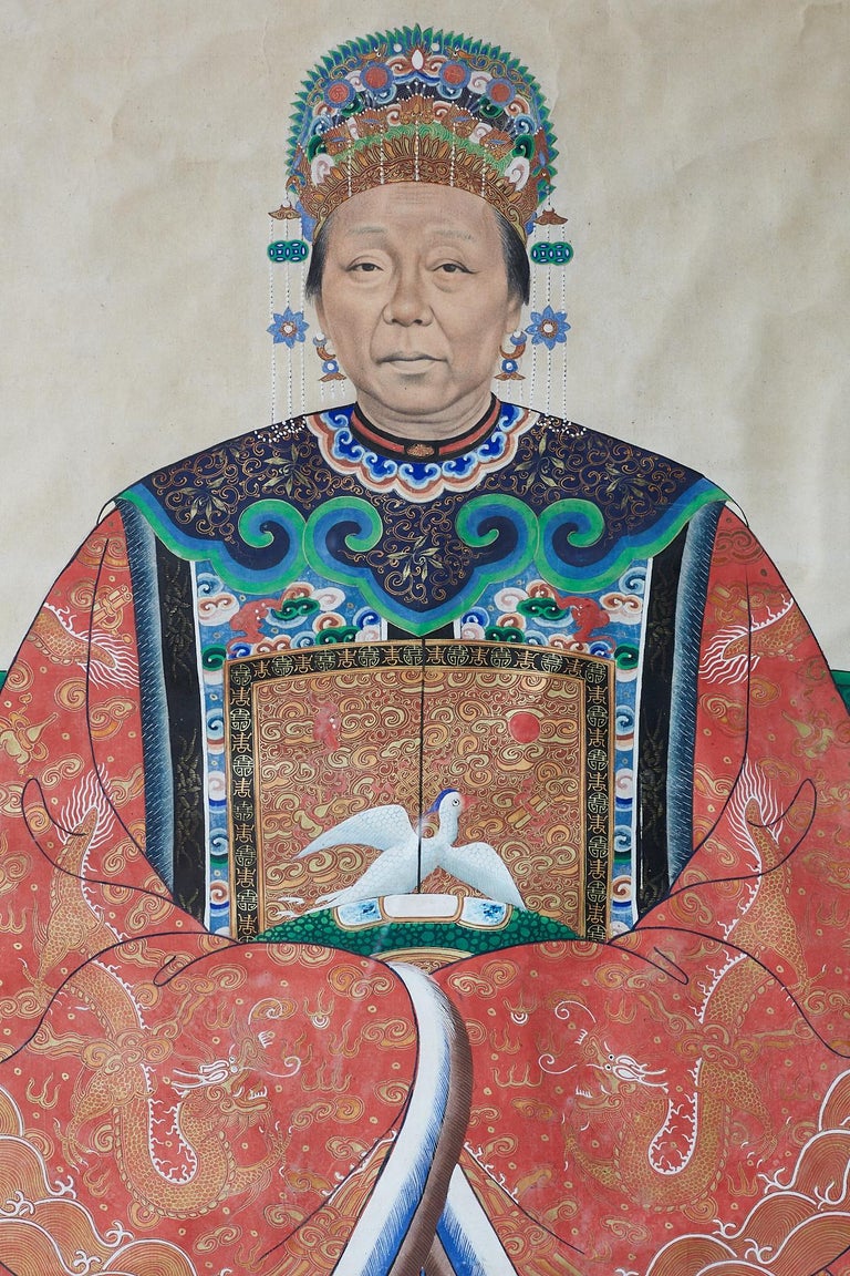 Chinese Ancestor Matriarch Scroll Portrait Painting at 1stDibs