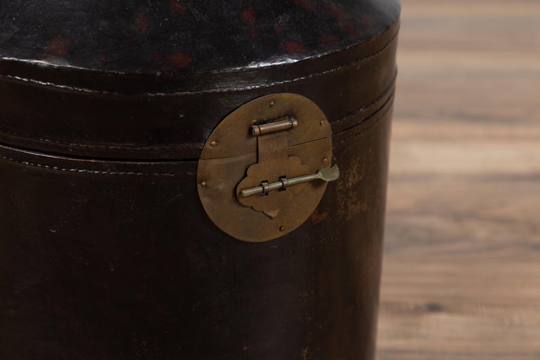 Chinese Antique Black Lacquered Decorative Box with Brass Lock and ...