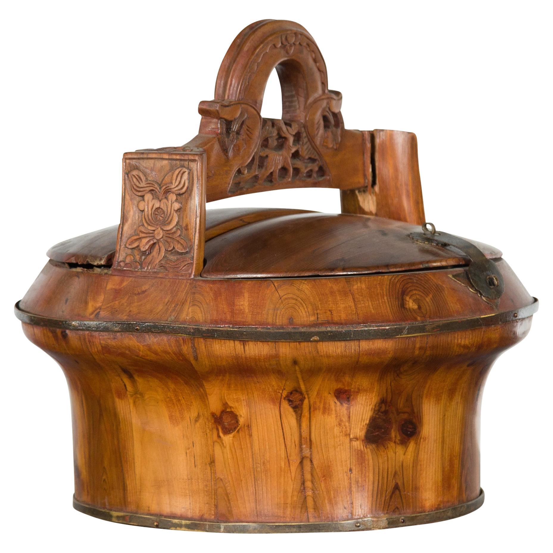 Antique Hand-Carved Dark Chinese Wooden Offering Basket from the, 19th ...