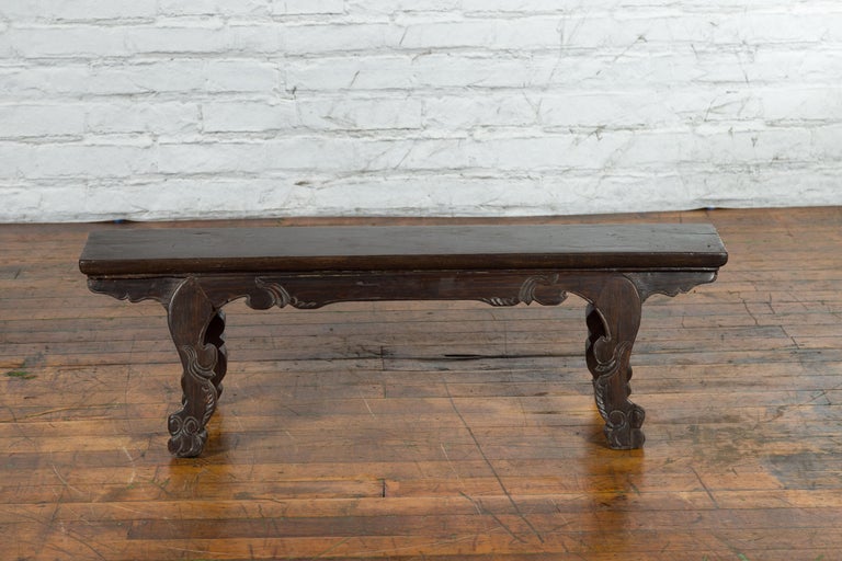 Chinese Antique Dark Brown Lacquered Low Display Table with Carved Legs ...