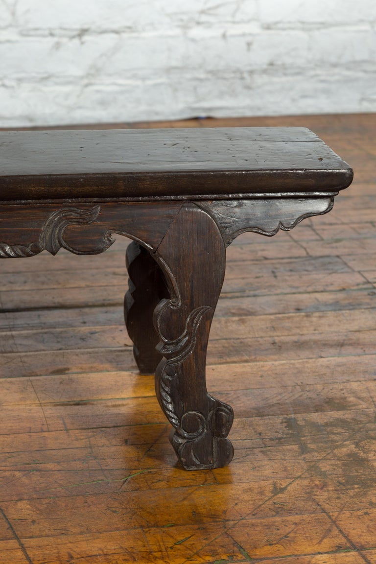 Chinese Antique Dark Brown Lacquered Low Display Table with Carved Legs ...