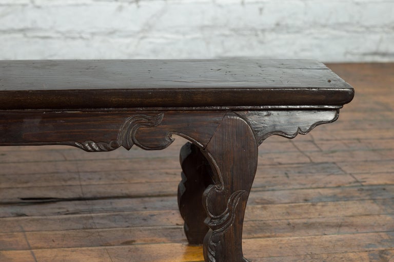Chinese Antique Dark Brown Lacquered Low Display Table with Carved Legs ...