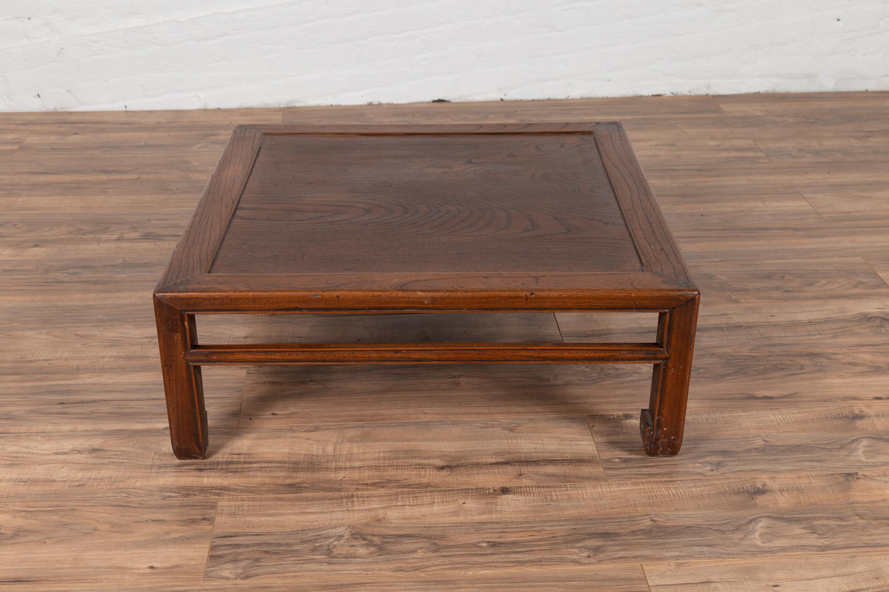 Chinese Antique Elm Low Coffee Table with Side Horse Hoof Feet and ...