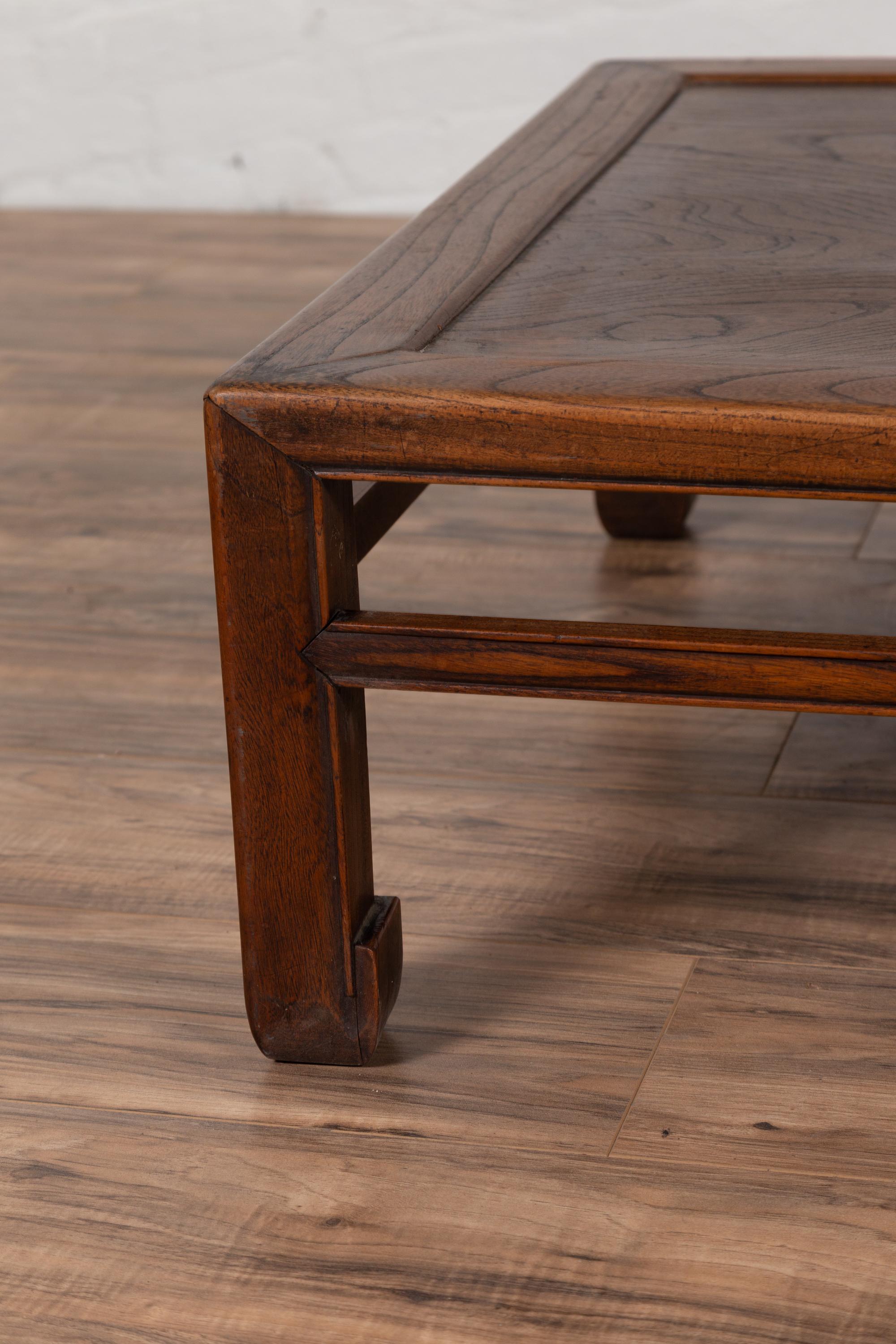 Chinese Antique Elm Low Coffee Table with Side Horse Hoof Feet and ...