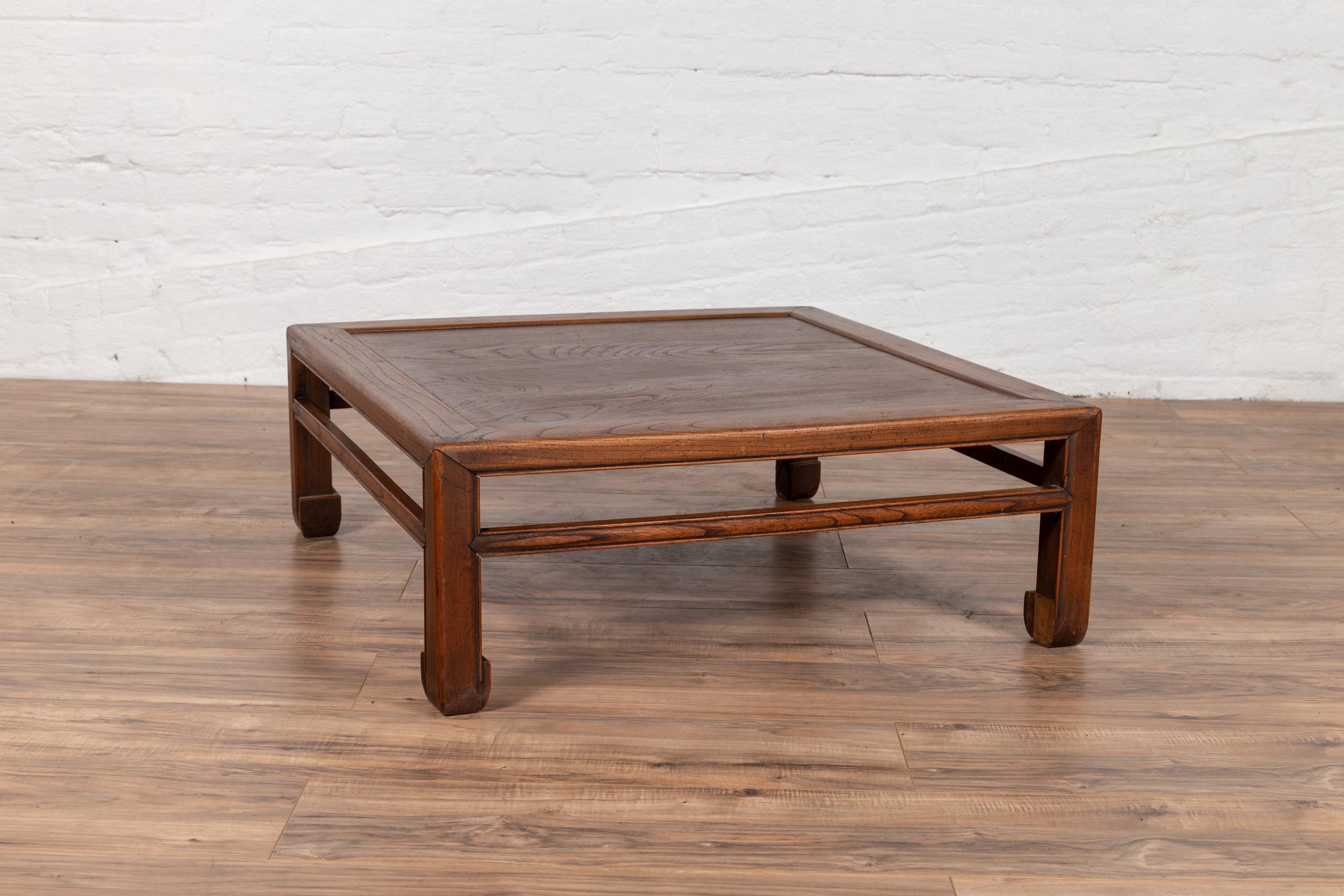Chinese Antique Elm Low Coffee Table with Side Horse Hoof Feet and ...