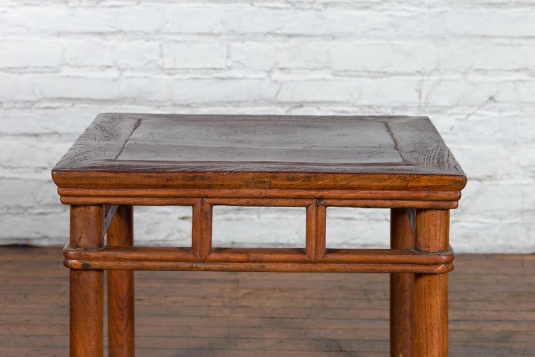 Chinese Antique Ming Style Side Table with Lacquered Top and Pillar ...
