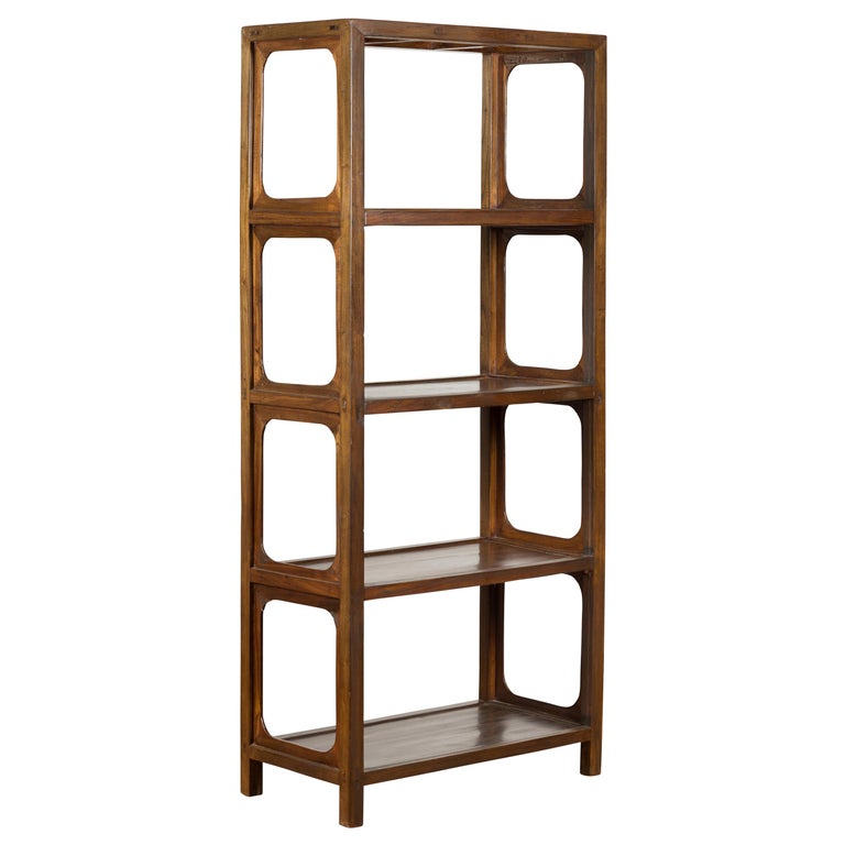 Chinese Antique Original Elmwood Bookcase with Four Shelves and Open ...