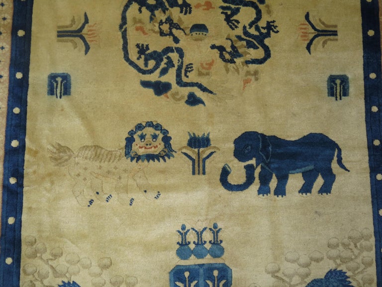 Chinese Antique Pictorial Animal Elephant Rug For Sale at 1stDibs ...
