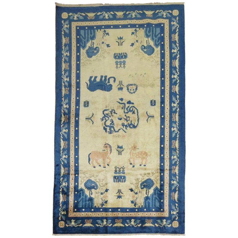 Chinese Antique Pictorial Animal Elephant Rug For Sale at 1stDibs ...
