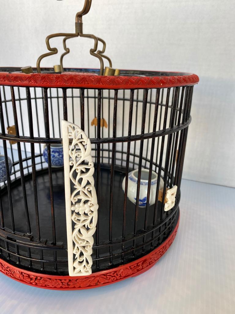 Chinese Antique Red Lacquer Birdcage For Sale at 1stDibs