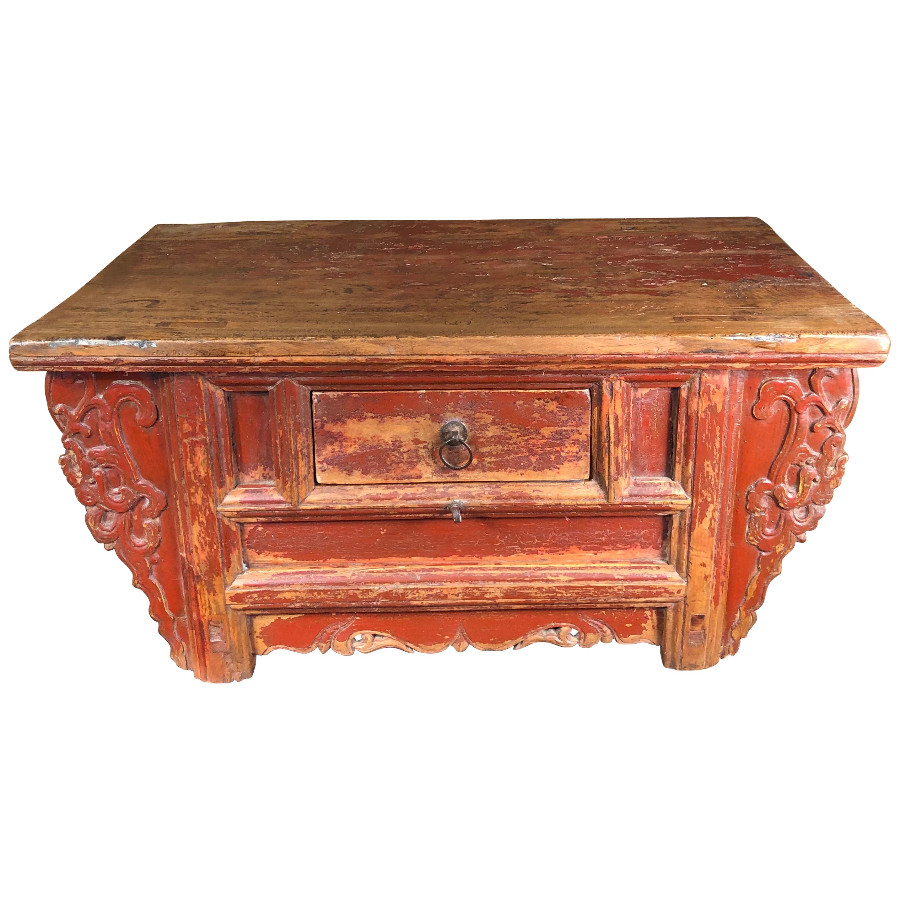 Chinese Antique Red Lacquer Display Tea or Coffee Table at 1stDibs