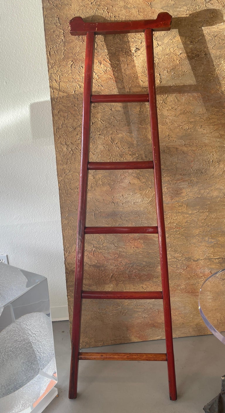 Chinese Antique Red Lacquer Ladder For Sale at 1stDibs