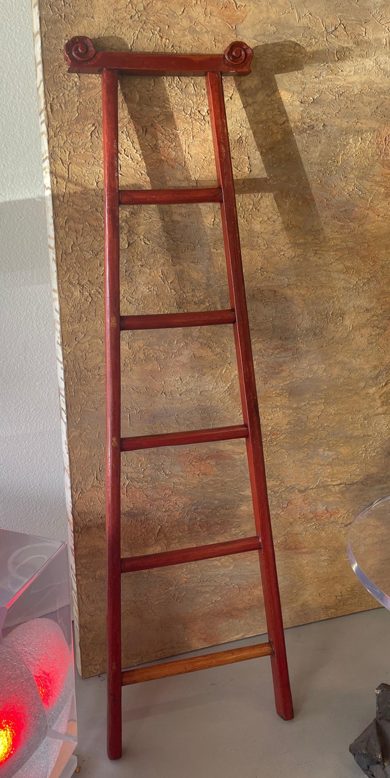 Chinese Antique Red Lacquer Ladder For Sale at 1stDibs