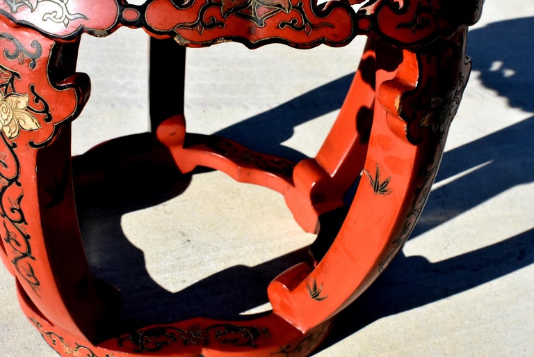 Chinese Antique Red Lacquered Stool at 1stDibs