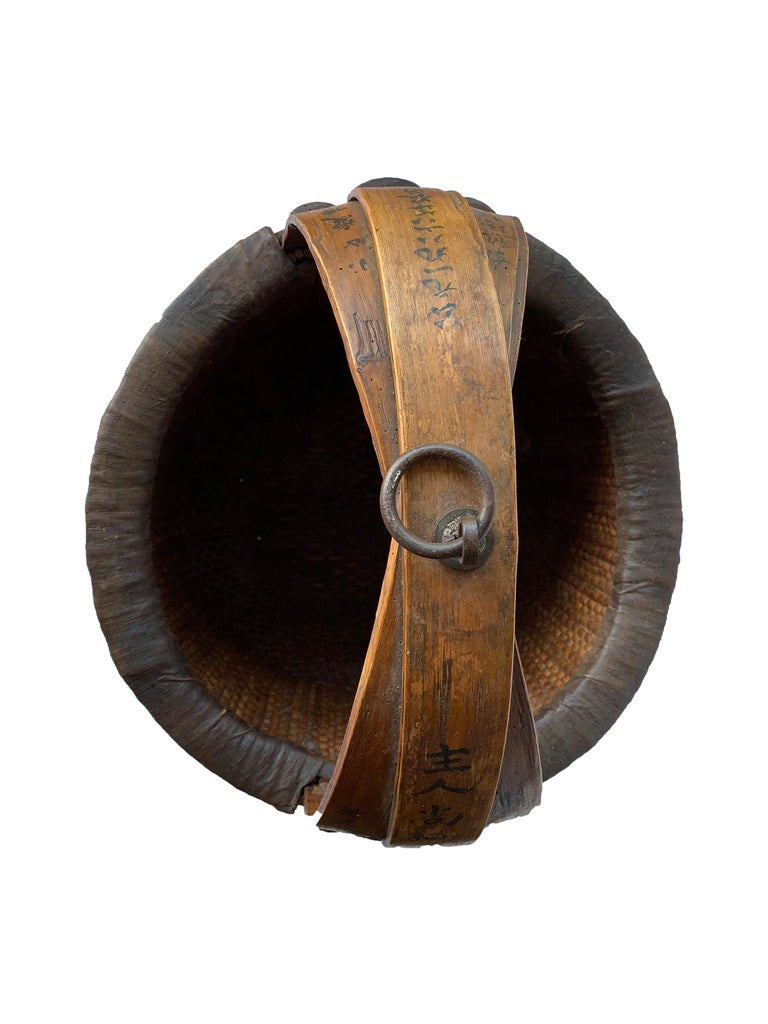 Chinese Antique Rice Basket with Bent Bamboo Handle, Early 20th Century ...