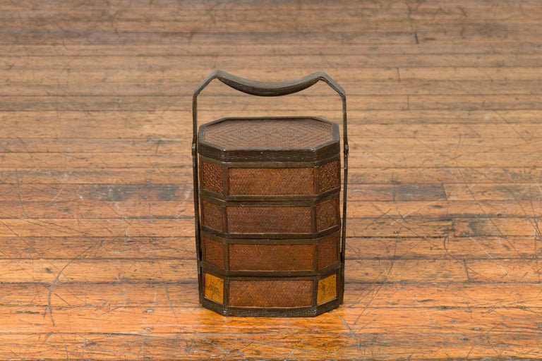 Chinese Antique Stacking Lunch Box with Lacquered Accents and Handle ...