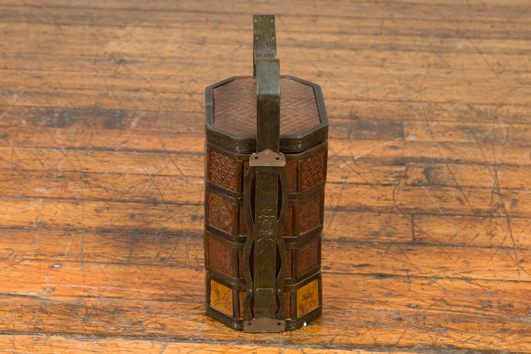 Chinese Antique Stacking Lunch Box with Lacquered Accents and Handle ...