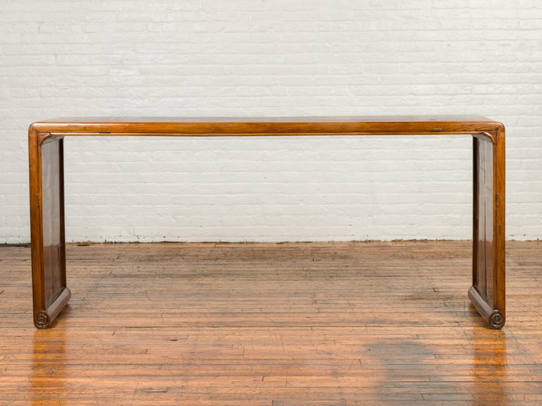 Chinese Antique Waterfall Console Table with Scrolling Feet and Warm ...
