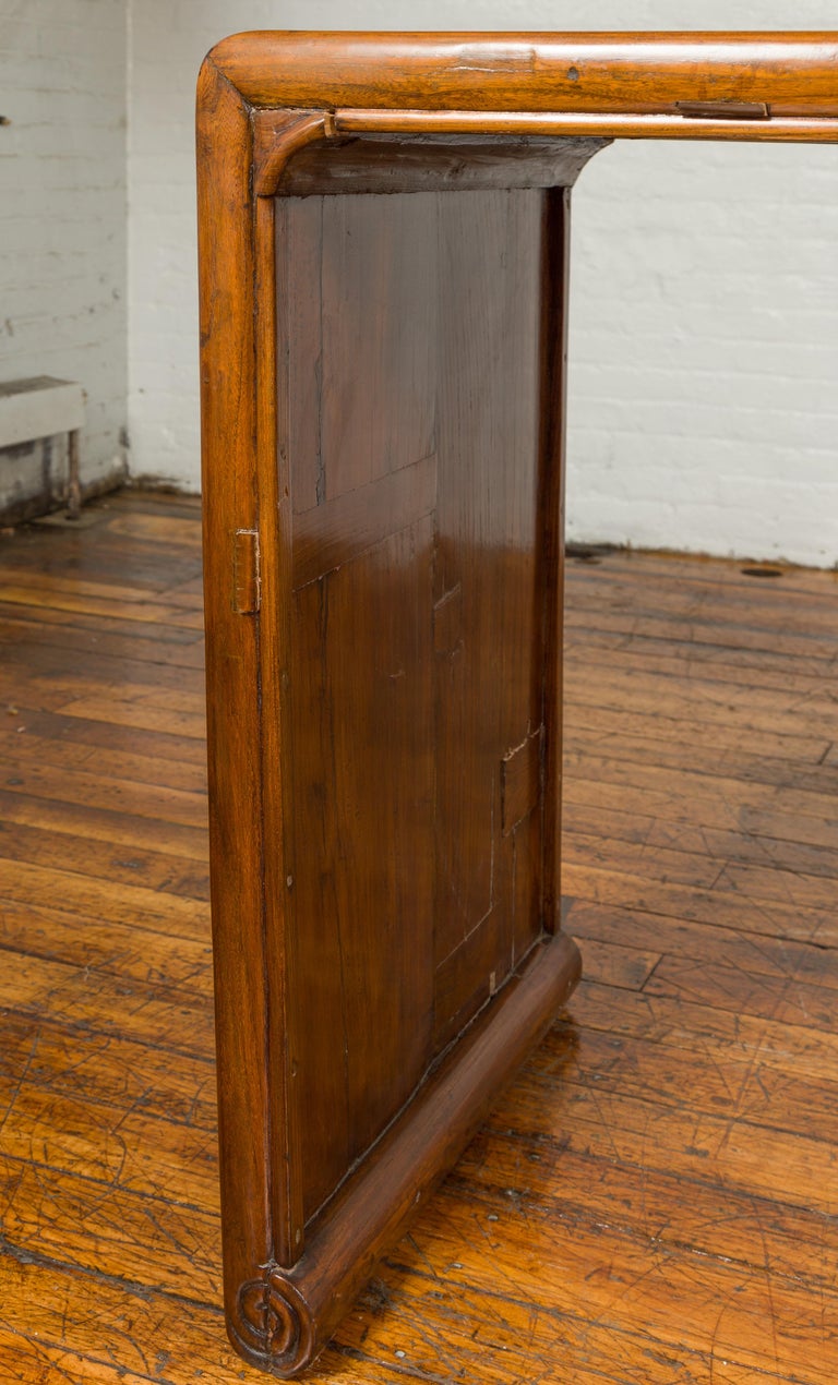 Chinese Antique Waterfall Console Table with Scrolling Feet and Warm ...