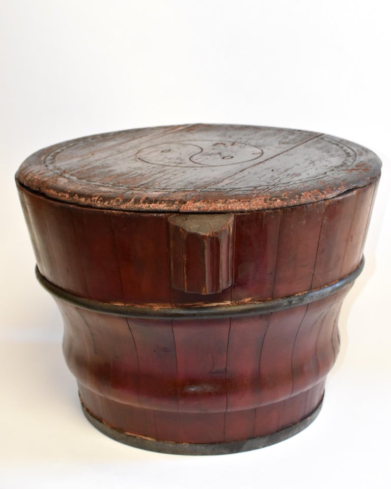 Chinese Antique Wedding Basket Bucket Yin Yang Motif For Sale at 1stDibs