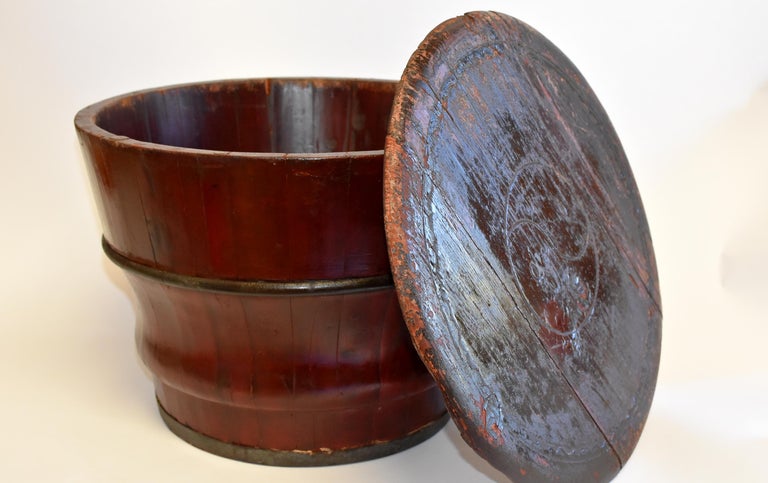 Chinese Antique Wedding Basket Bucket Yin Yang Motif For Sale at 1stDibs