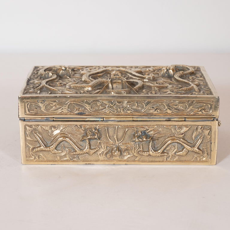 Art Deco Brass Rectangular Decorative Box with Dragon Motif in High ...