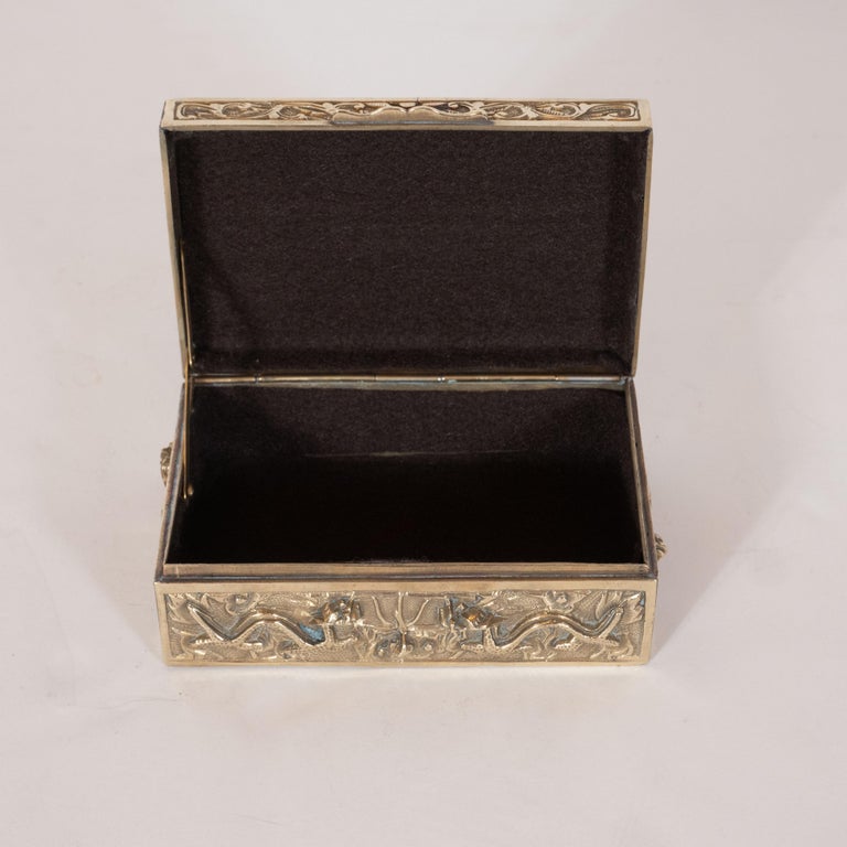 Art Deco Brass Rectangular Decorative Box with Dragon Motif in High ...