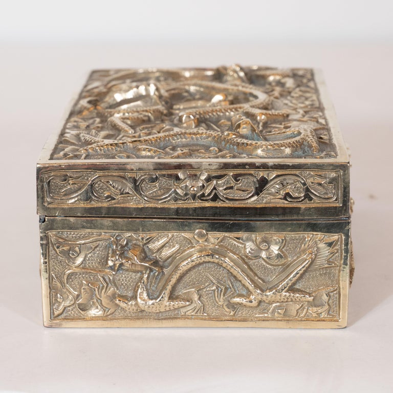 Art Deco Brass Rectangular Decorative Box with Dragon Motif in High ...