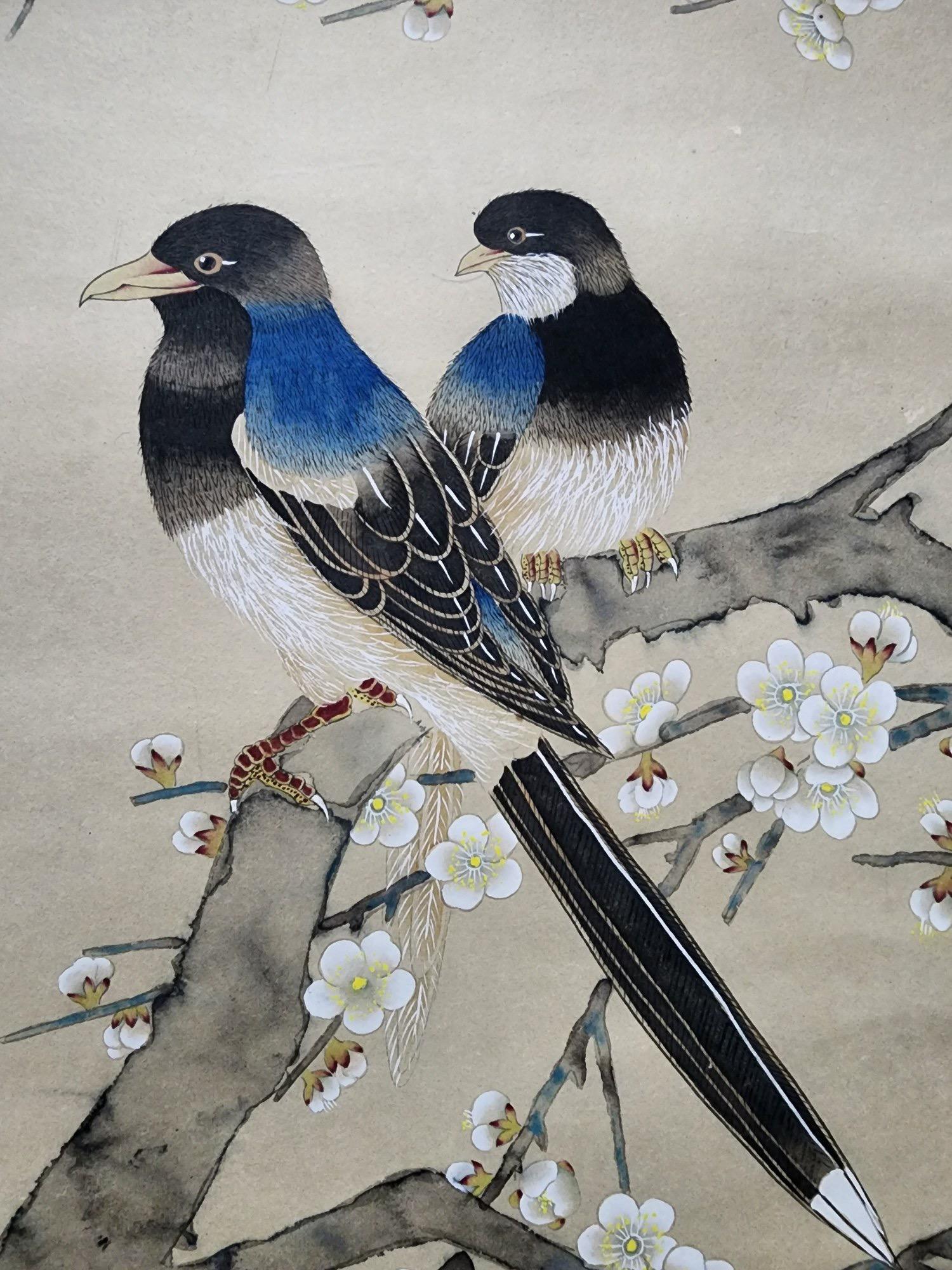 Chinese Auspicious Birds Flowers Painting For Sale at 1stDibs