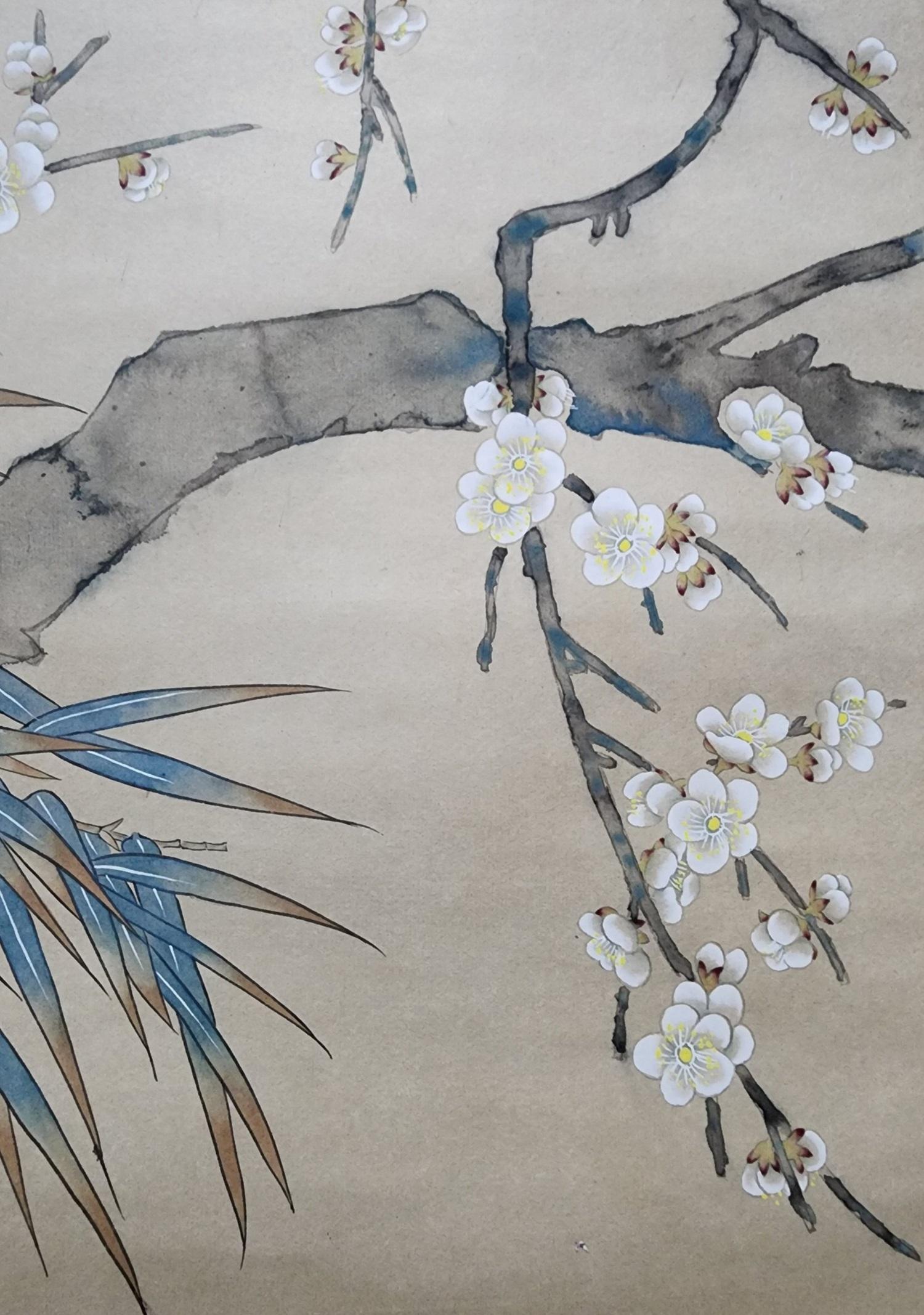 Chinese Auspicious Birds Flowers Painting For Sale at 1stDibs
