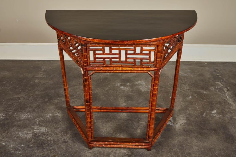 Chinese Bamboo Half Moon Table with Black Top at 1stDibs