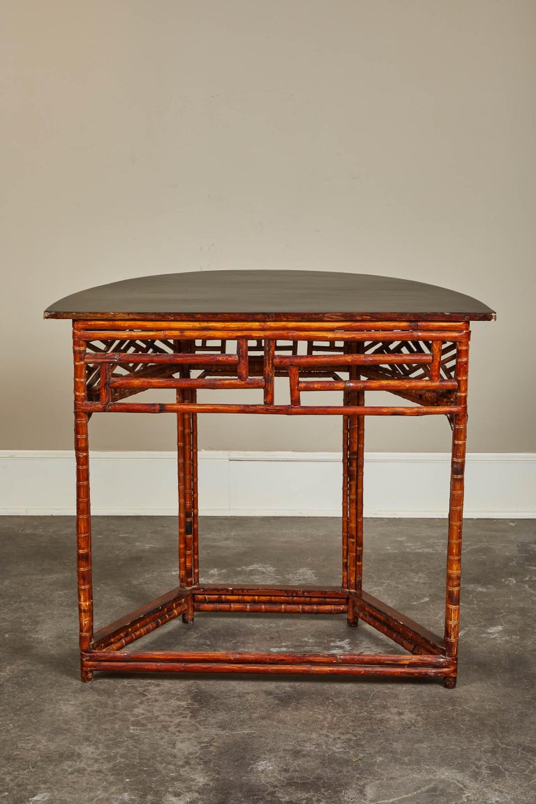 Chinese Bamboo Half Moon Table with Black Top at 1stDibs