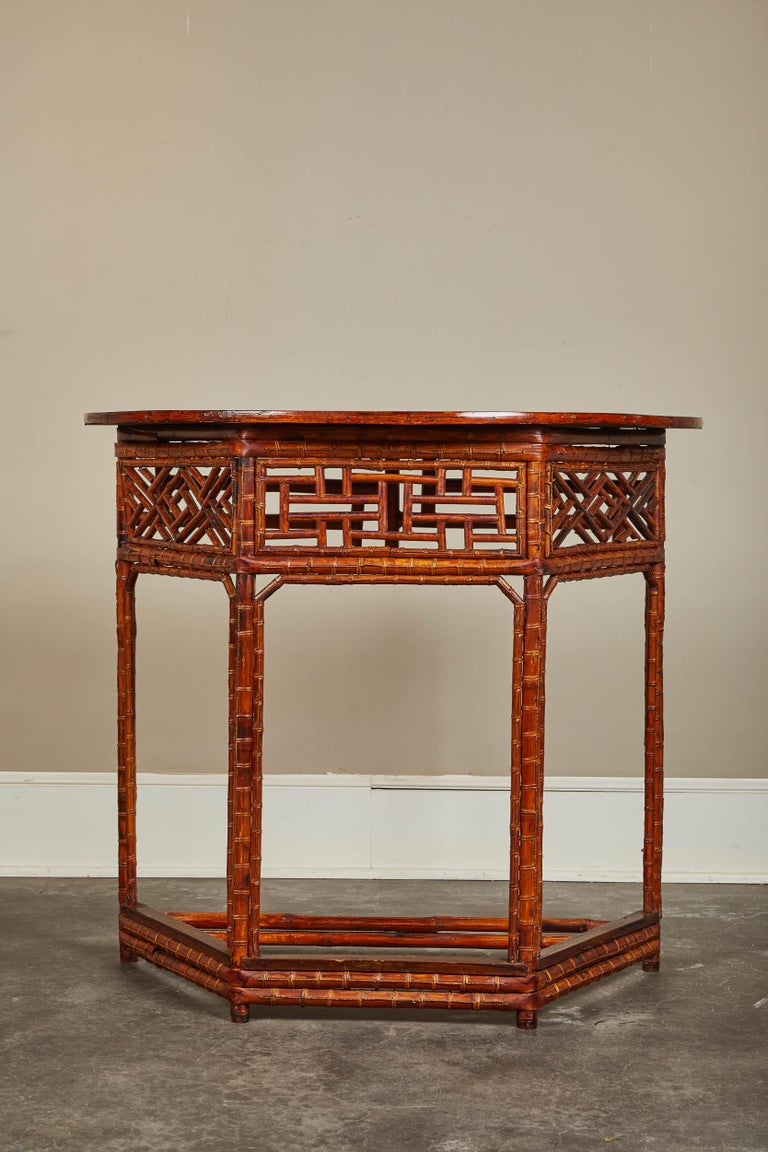 Chinese Bamboo Half Moon Table with Black Top at 1stDibs