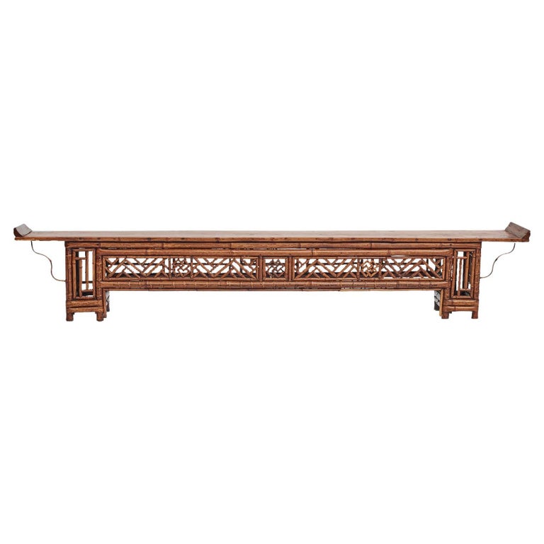 Chinese Bamboo Low Console Table For Sale at 1stDibs